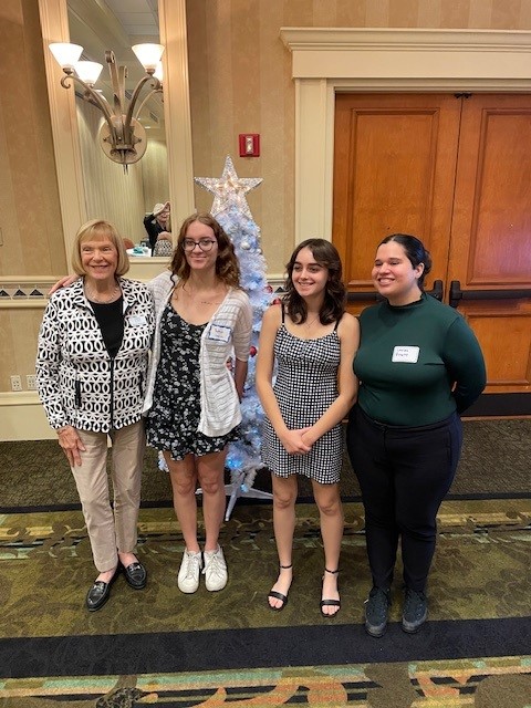 Scholarship Chair Connie Kindsvater with students Sophia Lowrie, Emma ...